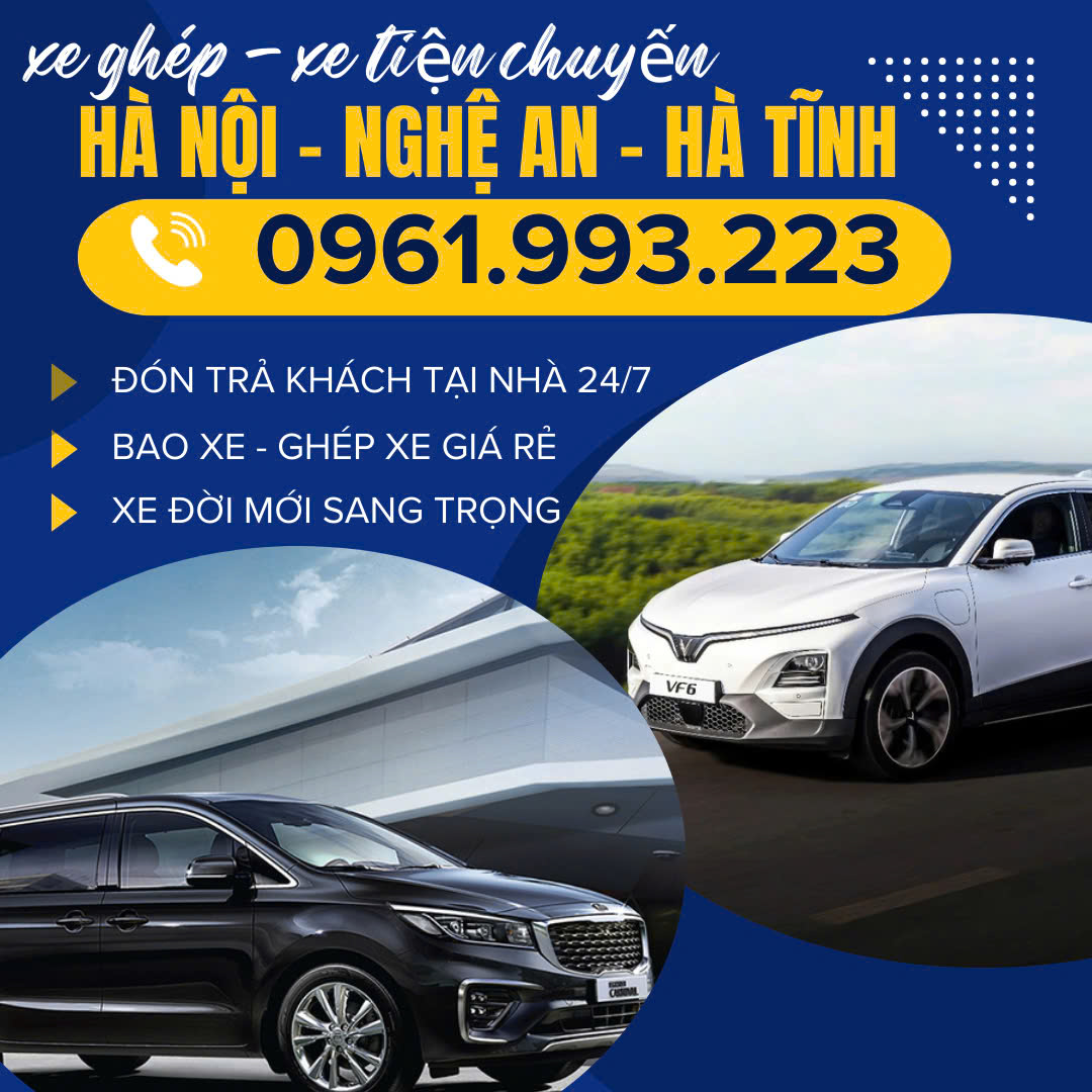 Xe ghép Hà Nội - Nghệ An - Hà Tĩnh, xe tiện chuyến, đưa đón sân bay